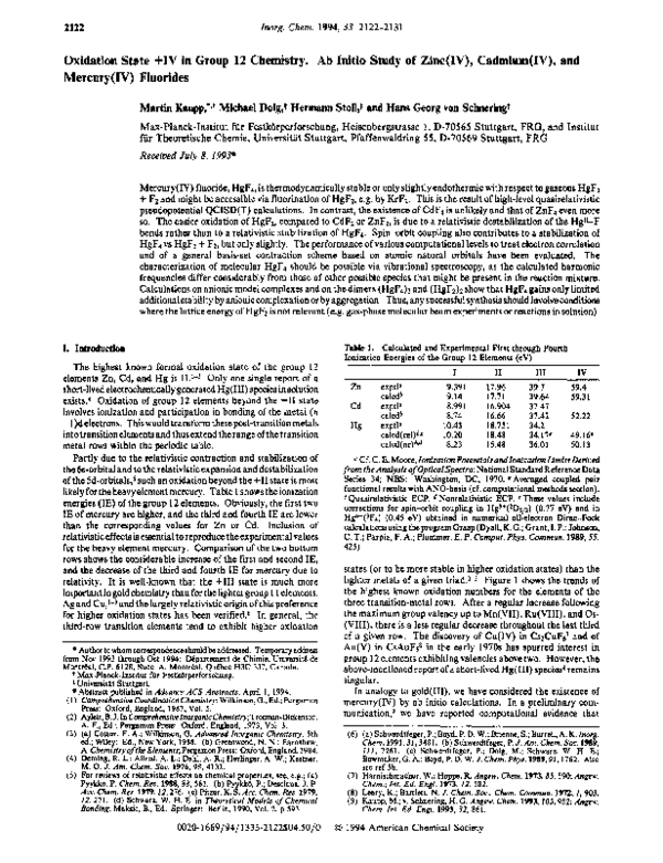 (PDF) Oxidation State +IV in Group 12 Chemistry. Ab Initio Study of ...