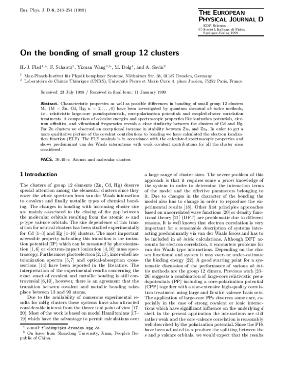 (PDF) On the bonding of small group 12 clusters