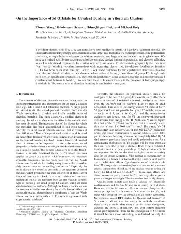 (PDF) On the importance of 5d orbitals for covalent bonding in ...