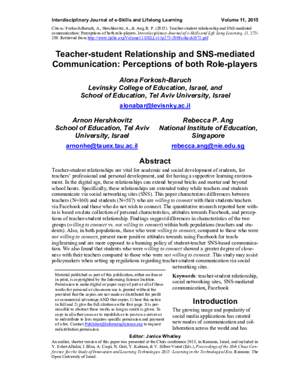 (PDF) Teacher-student Relationship and SNS-mediated Communication ...