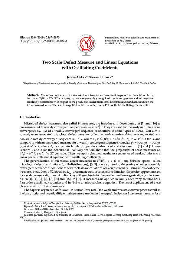 (PDF) Two scale defect measure and linear equations with oscillating ...