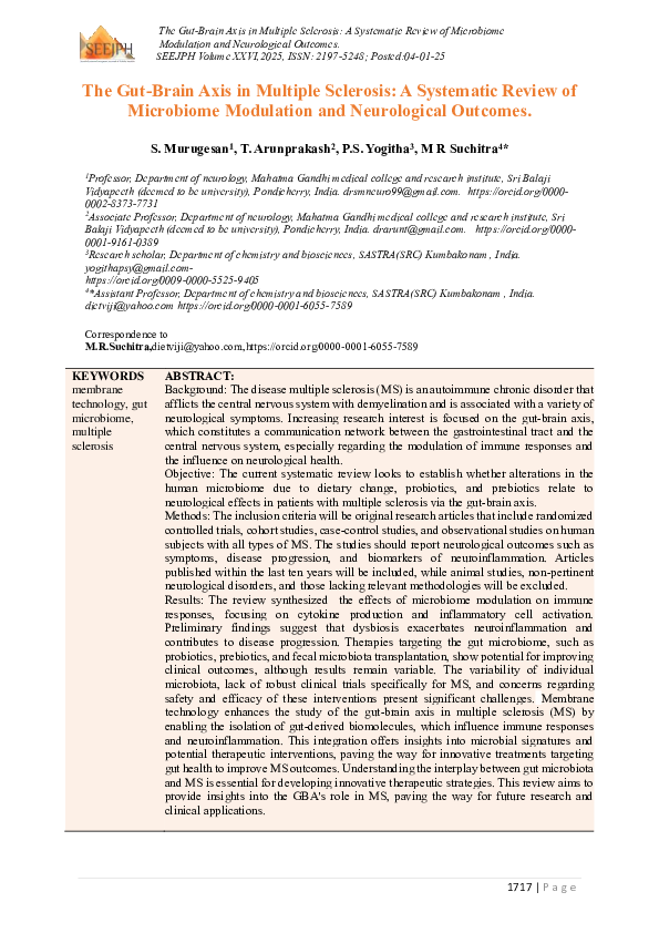 (PDF) The Gut-Brain Axis in Multiple Sclerosis: A Systematic Review of Microbiome Modulation and ...