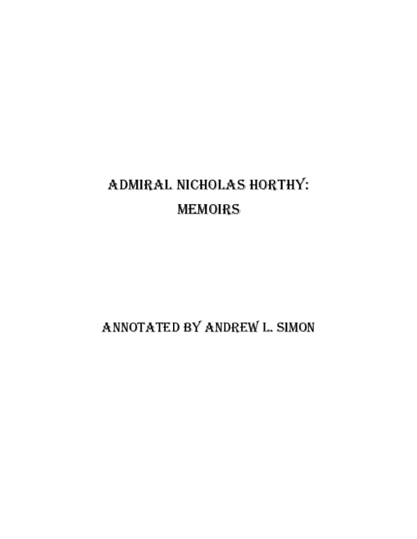 (PDF) Admiral Nicholas Horthy : memoirs