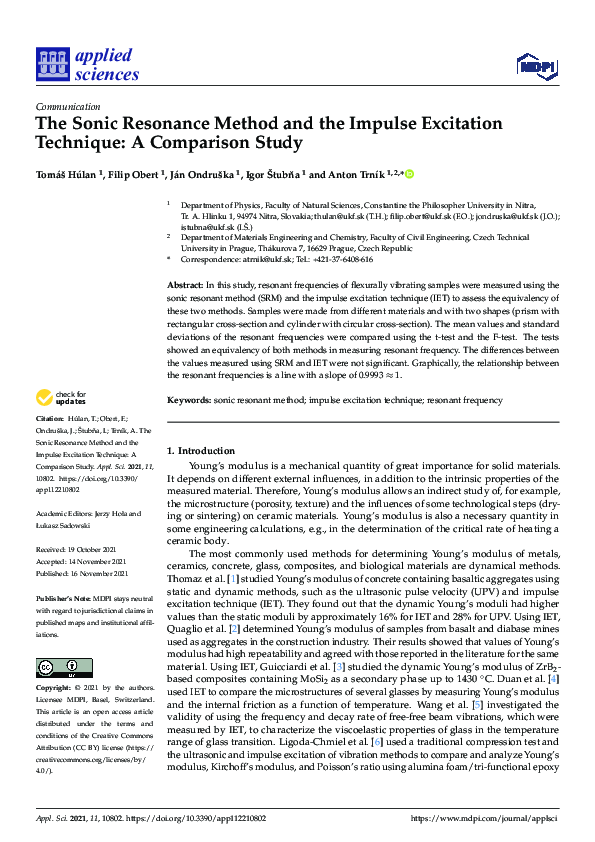 (PDF) The Sonic Resonance Method and the Impulse Excitation Technique ...