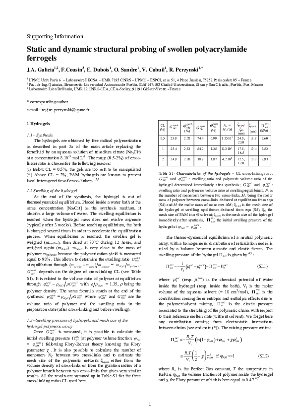 (PDF) Static and dynamic structural probing of swollen polyacrylamide ferrogels