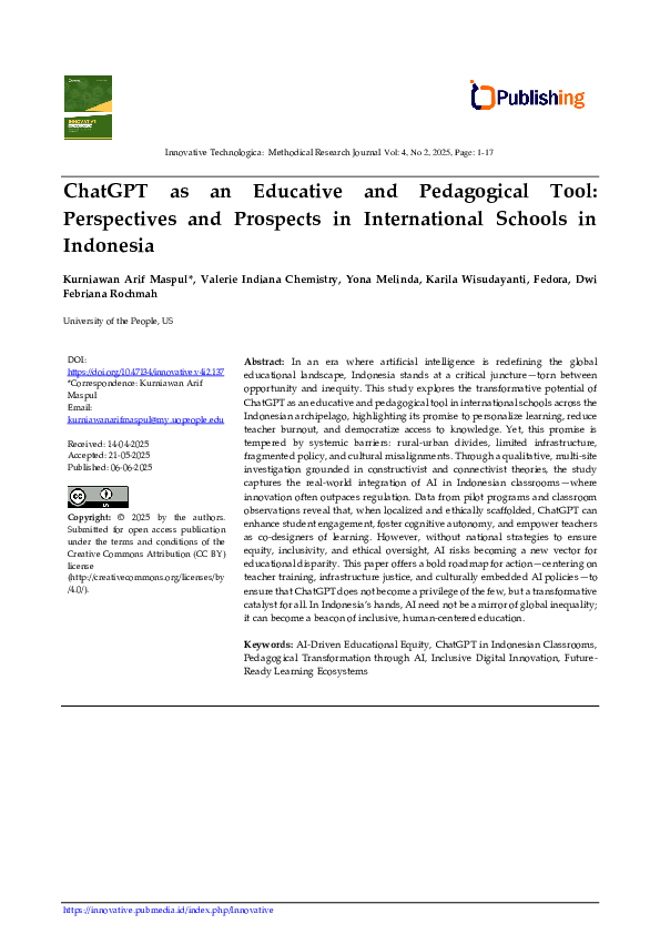 (PDF) ChatGPT as an Educative and Pedagogical Tool: Perspectives and ...