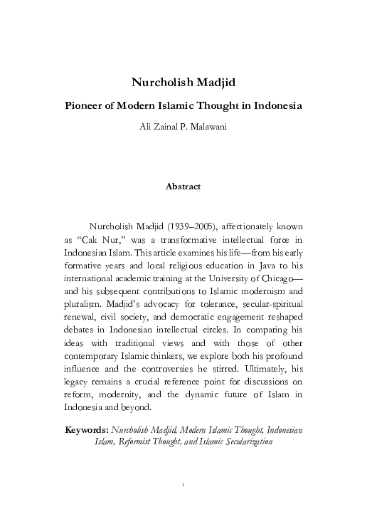 (PDF) Nurcholish Madjid | Pioneer of Modern Islamic Thought in Indonesia