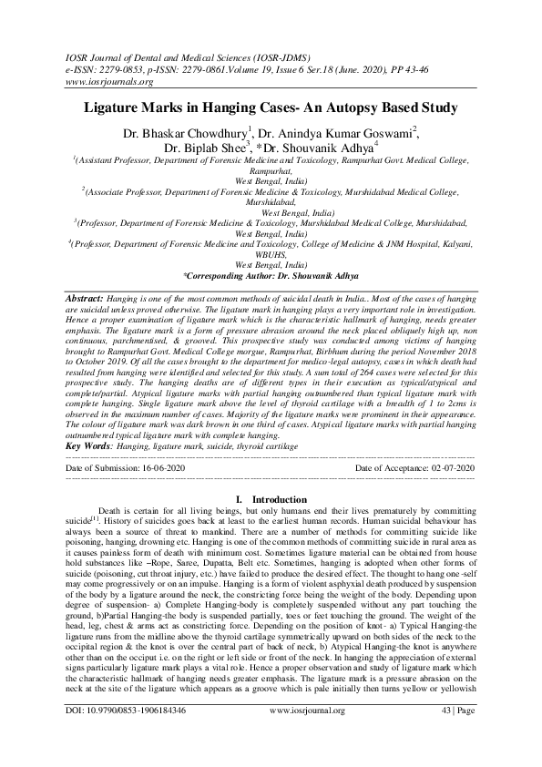 (PDF) Ligature Marks in Hanging Cases- An Autopsy Based Study