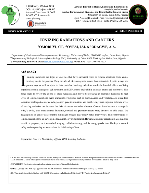 (PDF) Ionizing Radiations and Cancers