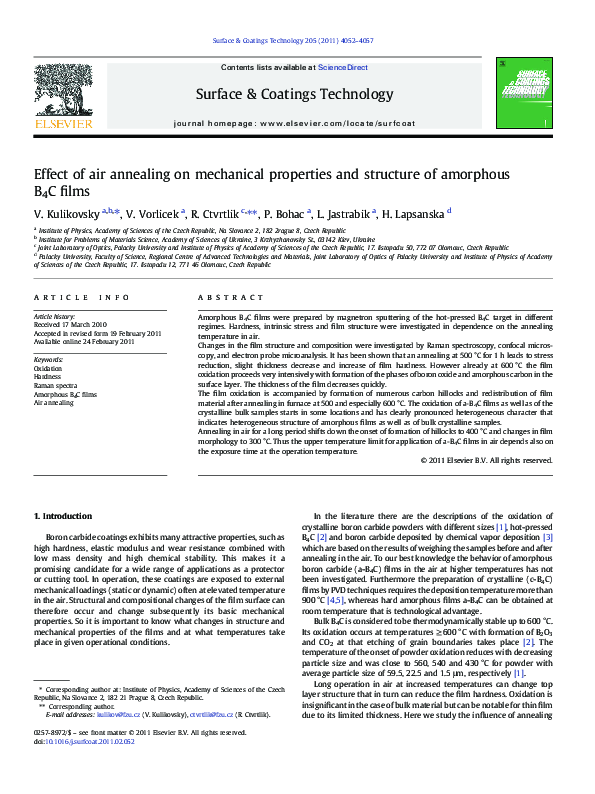 (PDF) Effect of air annealing on mechanical properties and structure of ...