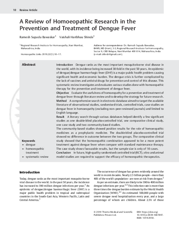 (PDF) A Review of Homoeopathic Research in the Prevention and Treatment ...