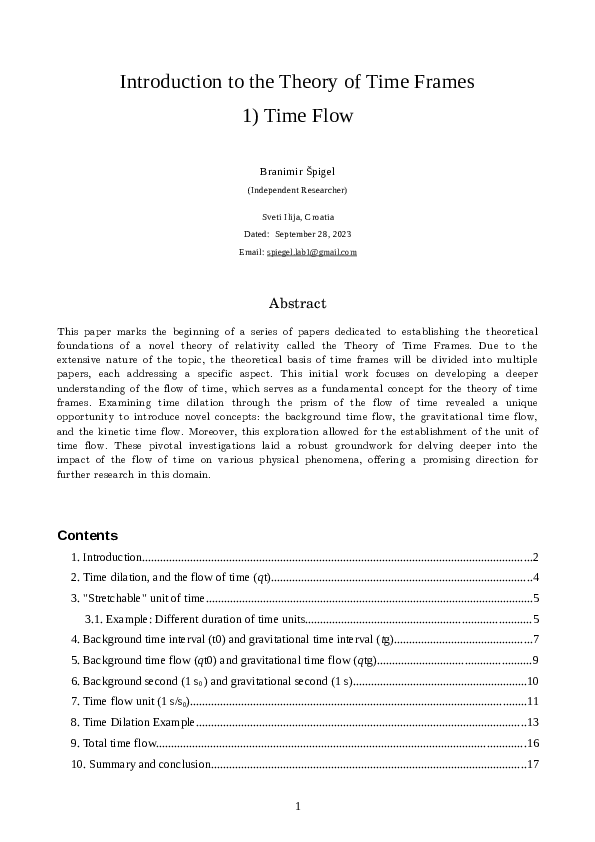 (PDF) Introduction to the Theory of Time Frames 1) Time Flow