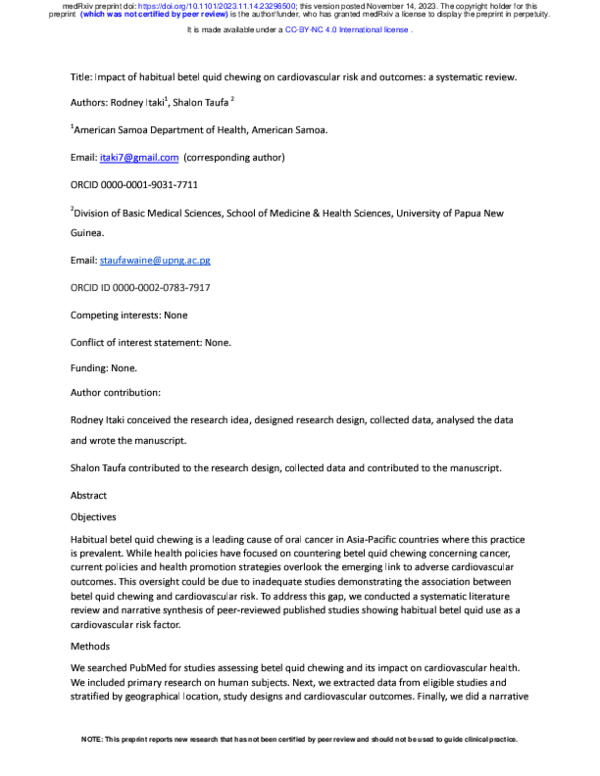 (PDF) Impact of habitual betel quid chewing on cardiovascular risk and ...