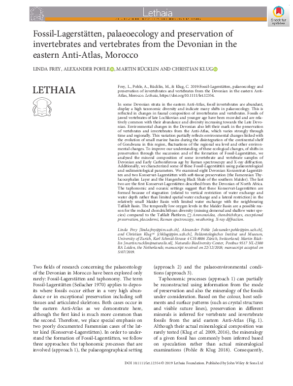 (PDF) Fossil‐Lagerstätten, palaeoecology and preservation of ...