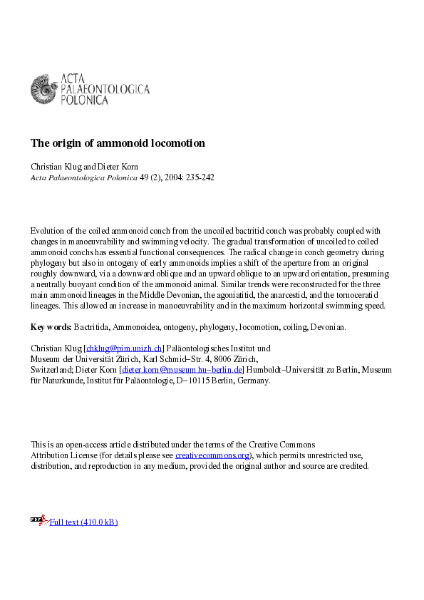 (PDF) The origin of ammonoid locomotion