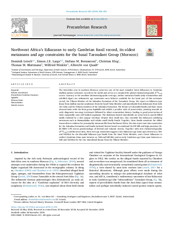 (PDF) NW Africa’s Oldest Known Skeletal Fossils: A New Cambrian Small ...