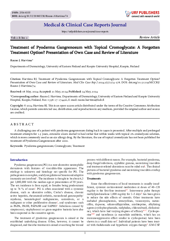 (PDF) Treatment of Pyoderma Gangrenosum with Topical Cromoglycate: A ...