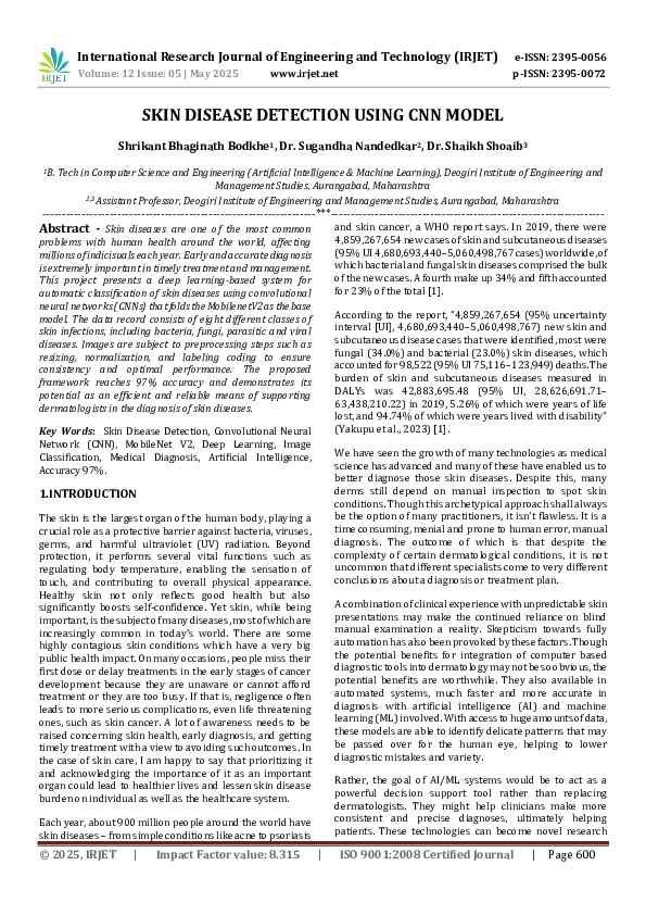 (PDF) SKIN DISEASE DETECTION USING CNN MODEL