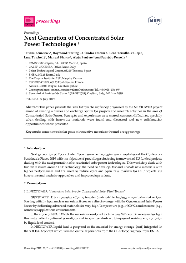 (PDF) Next Generation of Concentrated Solar Power Technologies