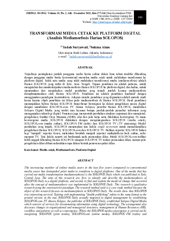 (PDF) TRANSFORMASI MEDIA CETAK KE PLATFORM DIGITAL (Analisis Mediamorfosis Harian SOLOPOS)