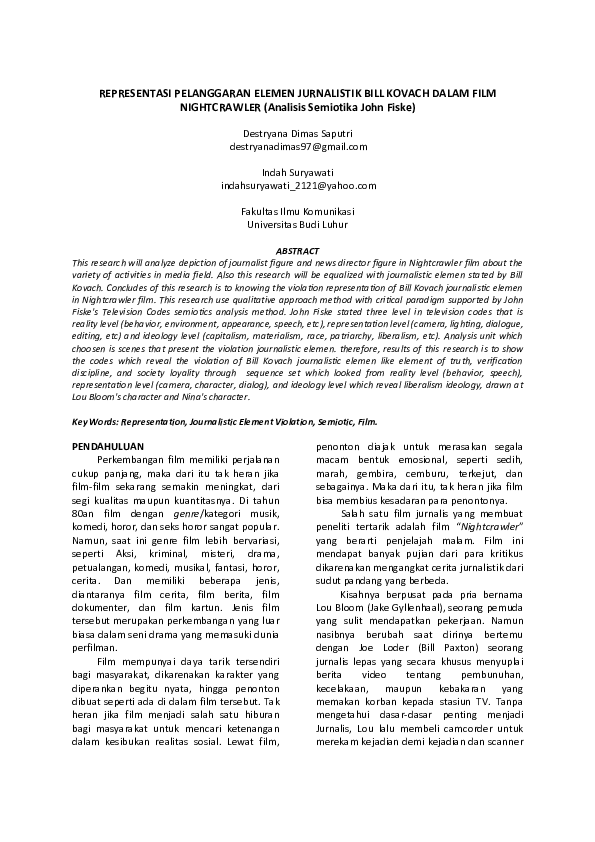 (PDF) Representasi Pelanggaran Elemen Jurnalistik Bill Kovach Dalam ...