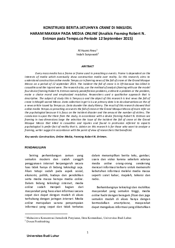 (PDF) KONSTRUKSI BERITA JATUHNYA CRANE DI MASJIDIL HARAM MAKKAH PADA ...