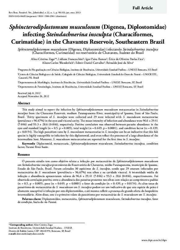 (PDF) Sphincterodiplostomum musculosum (Digenea, Diplostomidae ...