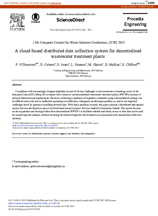 (PDF) A Cloud-based Distributed Data Collection System for Decentralised Wastewater Treatment Plants