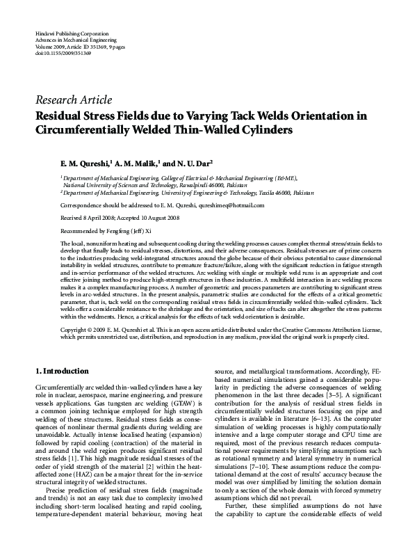 (PDF) Residual Stress Fields due to Varying Tack Welds Orientation in ...