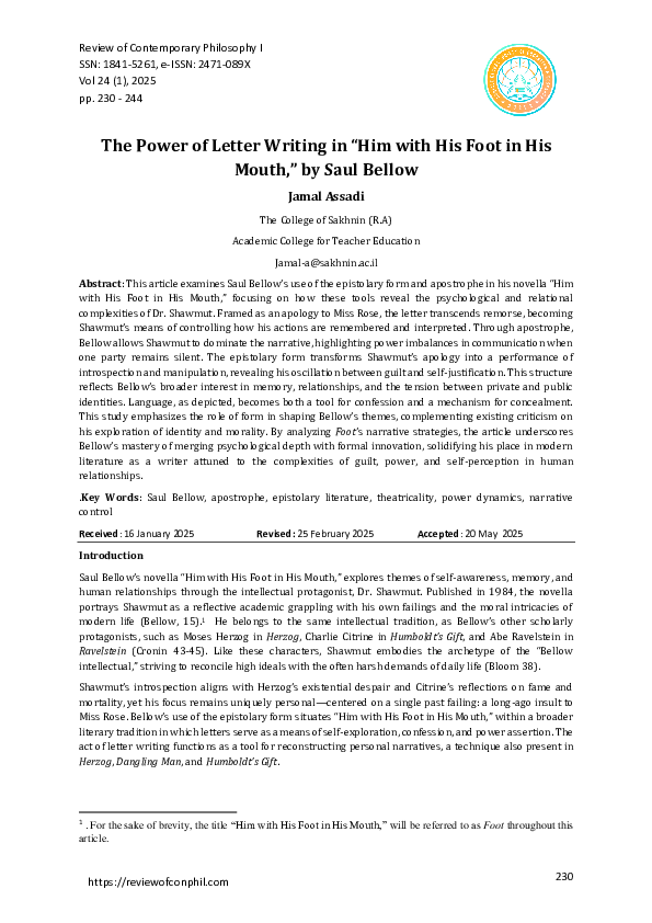 (PDF) The Power of Letter Writing in "Him with His Foot in His Mouth ...