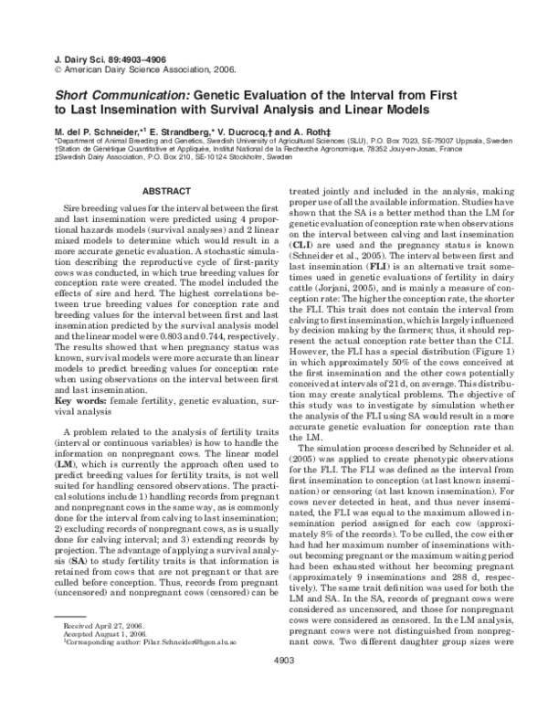 (PDF) Short Communication: Genetic Evaluation of the Interval from ...