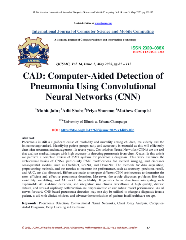(PDF) CAD: Computer-Aided Detection of Pneumonia Using Convolutional ...