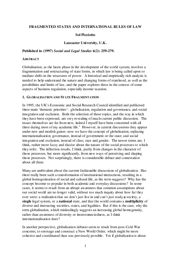 (PDF) Fragmented States and International Rules of Law