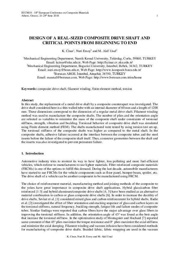 (PDF) Design of a real-sized composite drive shaft and critical points from beginning to end
