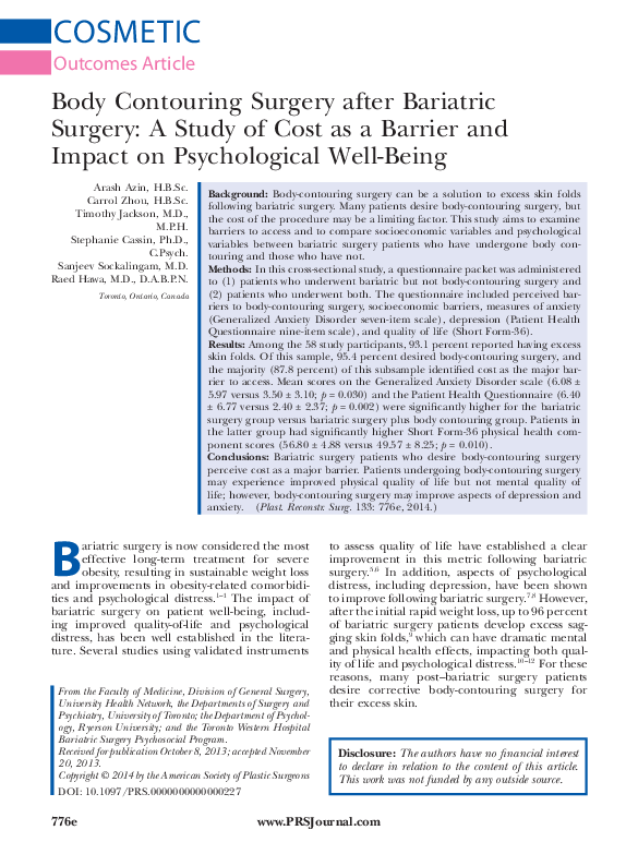 (PDF) Body contouring surgery after bariatric surgery: a study of cost ...