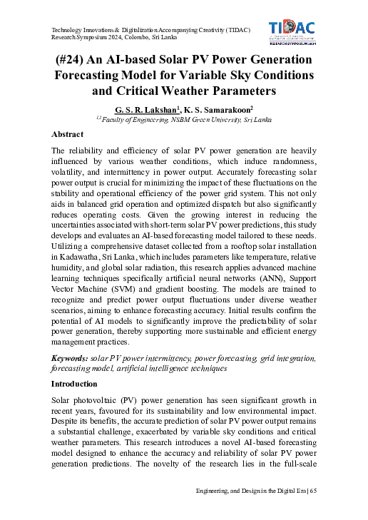 (PDF) An AI-based Solar PV Power Generation Forecasting Model for Variable Sky Conditions and ...
