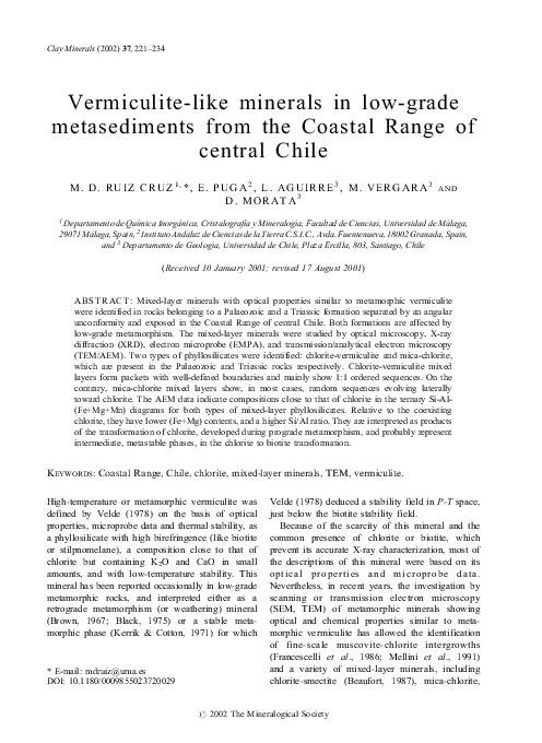 (PDF) Vermiculite-like minerals in low-grade metasediments from the Coastal Range of central Chile