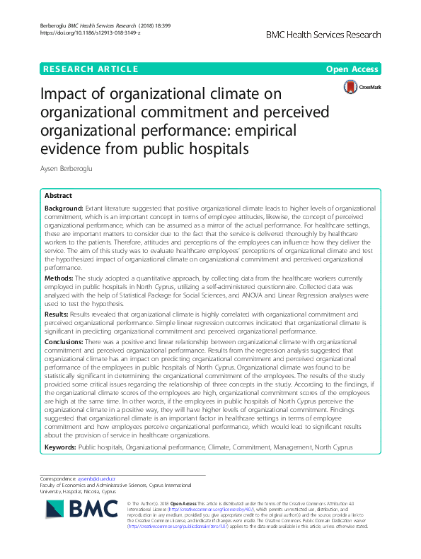 (PDF) Impact of organizational climate on organizational commitment and perceived organizational ...