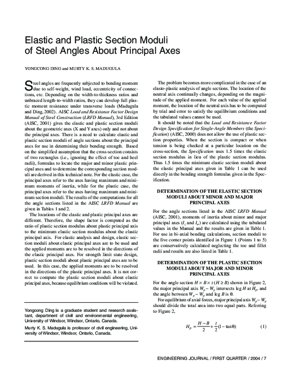 (PDF) Elastic and Plastic Section Moduli of Steel Angles About ...