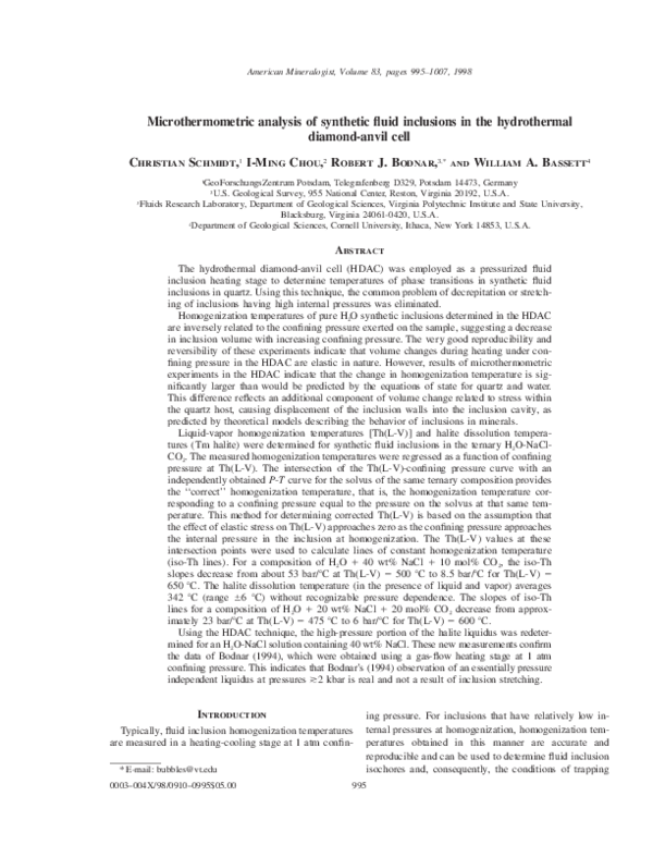 (PDF) Microthermometric analysis of synthetic fluid inclusions in the ...