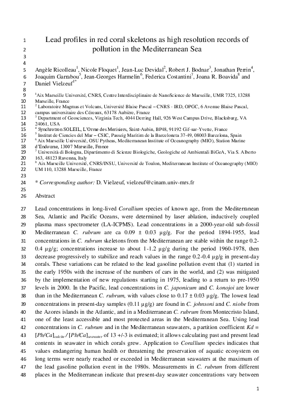 (PDF) Lead (Pb) profiles in red coral skeletons as high resolution ...