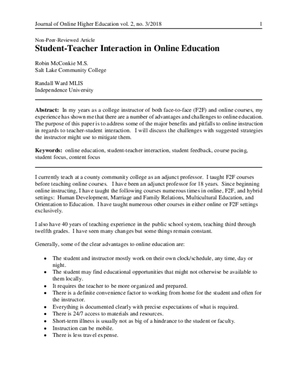 (PDF) Student-Teacher Interaction in Online Education