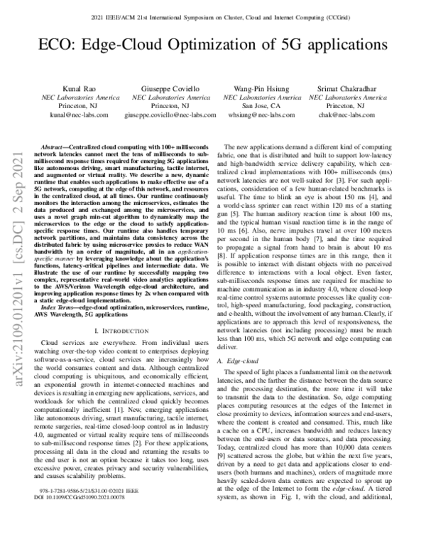 (PDF) ECO: Edge-Cloud Optimization of 5G applications
