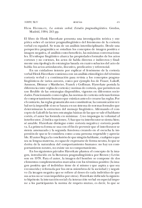(PDF) Henk Haverkate, La cortesía verbal. Estudio pragmalingüístico ...