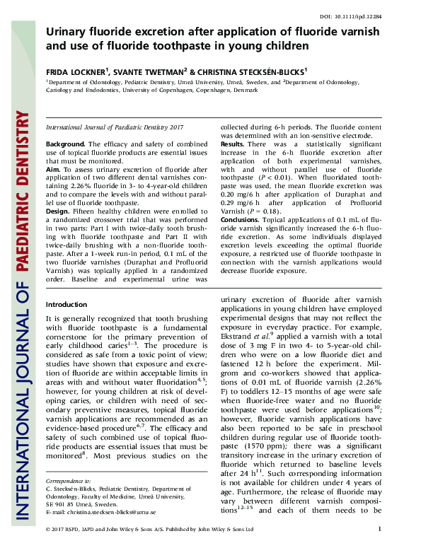 (PDF) Urinary fluoride excretion after application of fluoride varnish ...