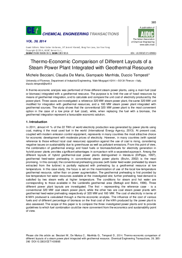 (PDF) Thermo-Economic Comparison of Different Layouts of a Steam Power Plant Integrated with ...