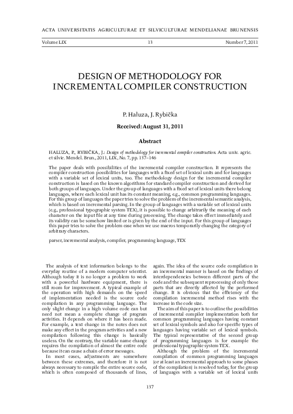 (PDF) Design of methodology for incremental compiler construction
