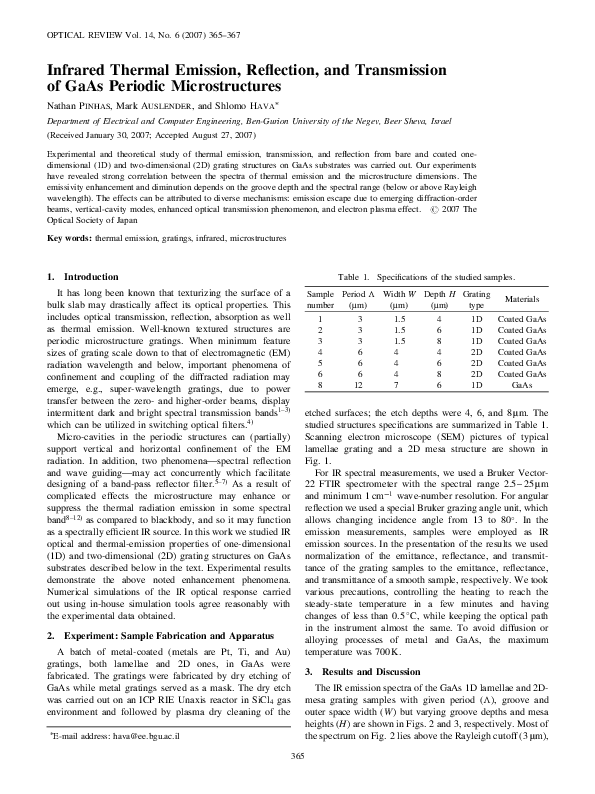 (PDF) Infrared Thermal Emission, Reflection, and Transmission of GaAs ...