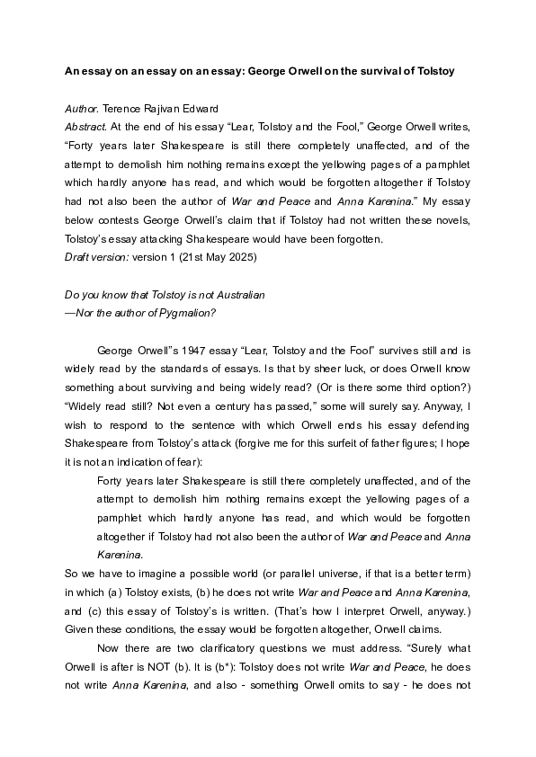 (PDF) An essay on an essay on an essay: George Orwell on the survival ...
