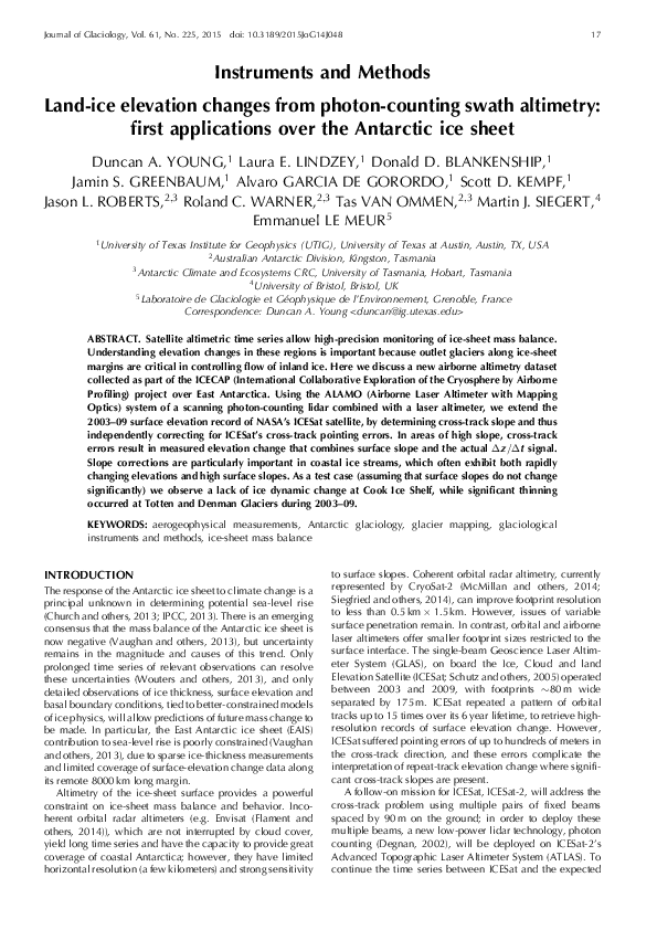 (PDF) Instruments and Methods Land-ice elevation changes from photon ...